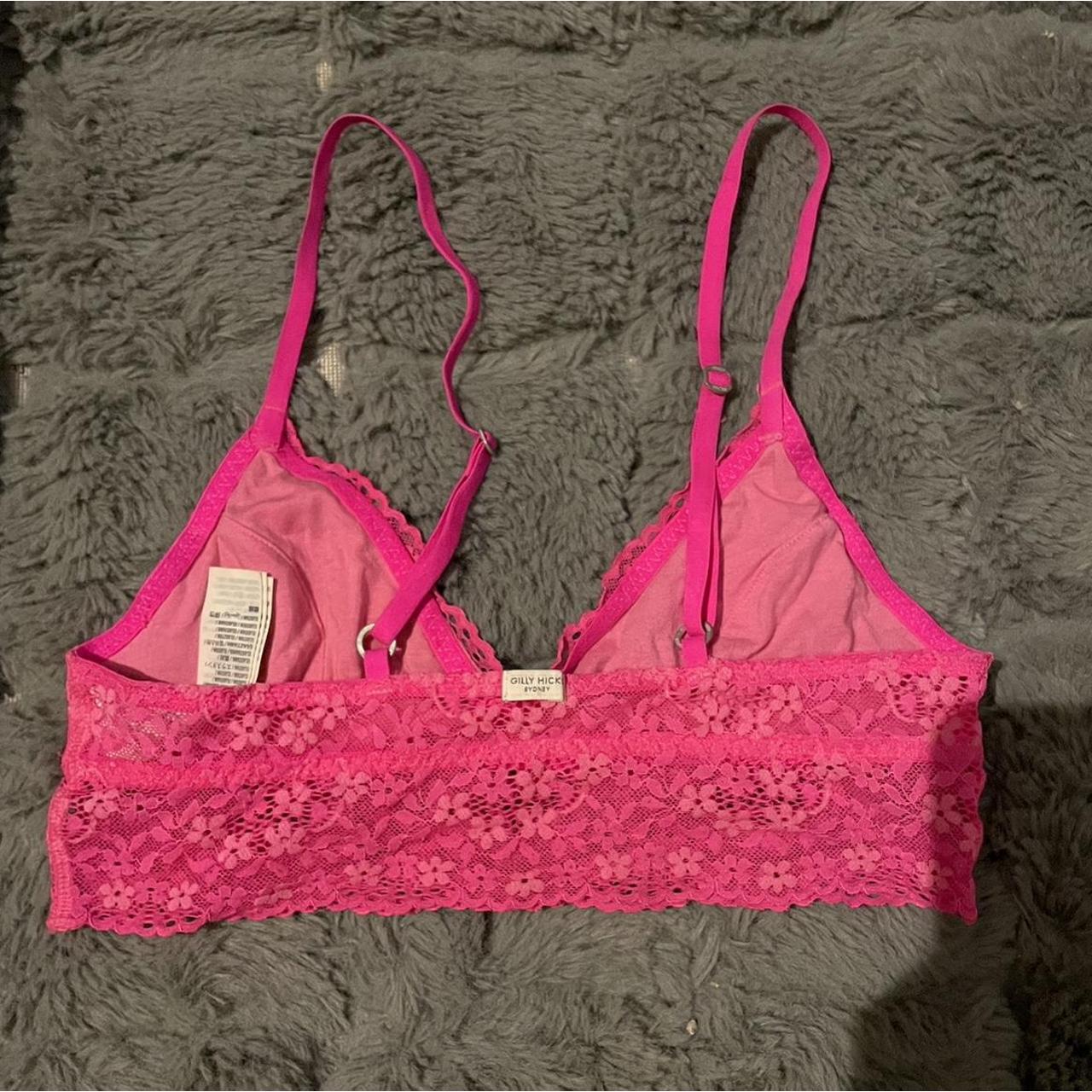 pink gilly hicks bralette with flowery mesh pattern... - Depop