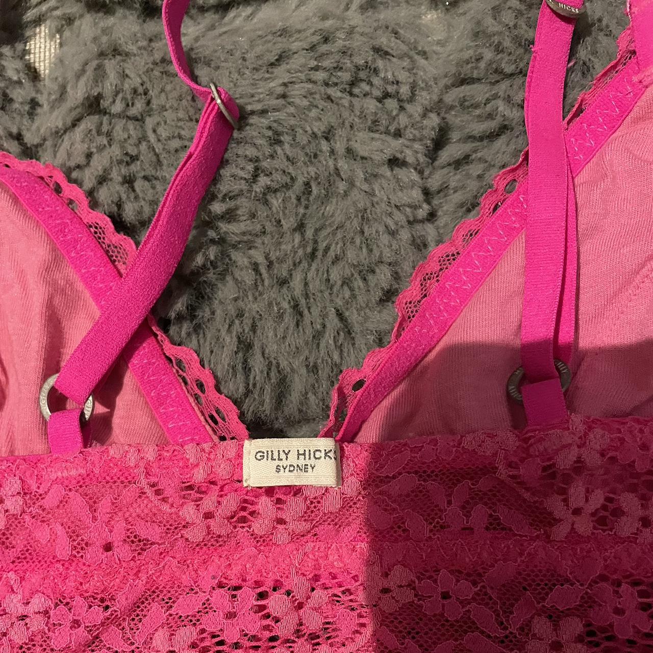 pink gilly hicks bralette with flowery mesh pattern... - Depop