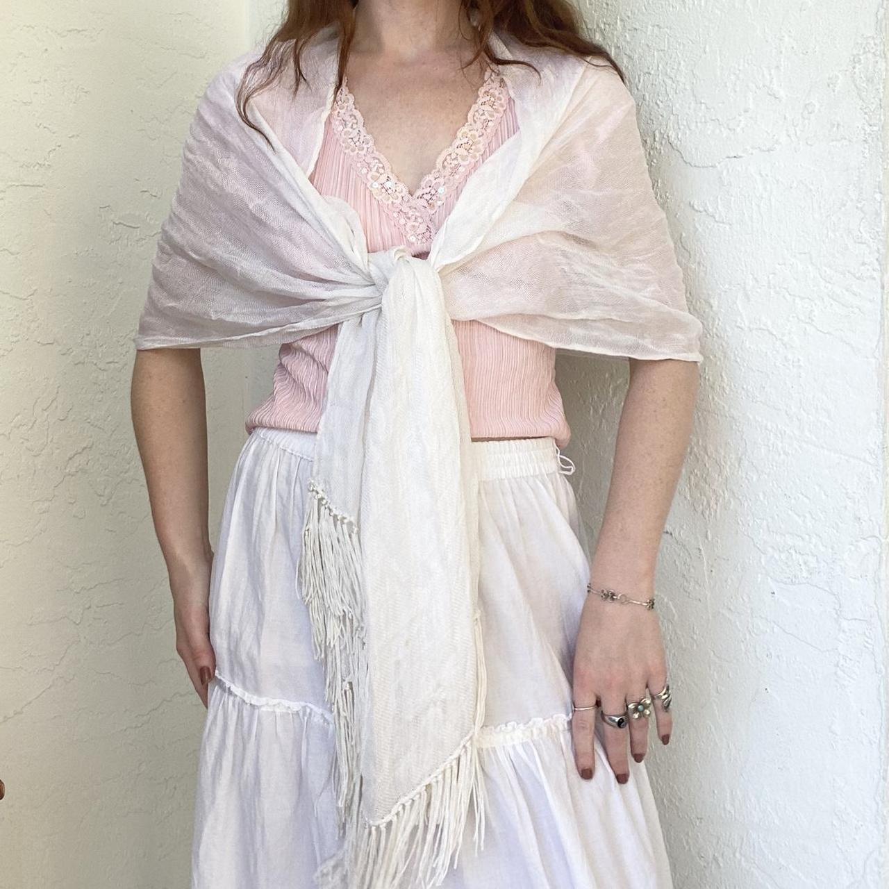 Y2k White sheer scarf shawl wrap - lightweight sheer... - Depop