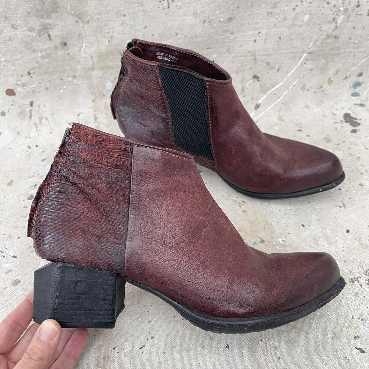 A.S. 98 Oxblood Leather Ankle Boots Chunky Heel... - Depop