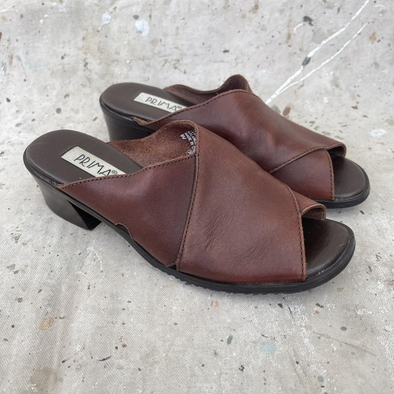 Vintage 90’s Brown Leather Criss Cross Mules, 8M... - Depop