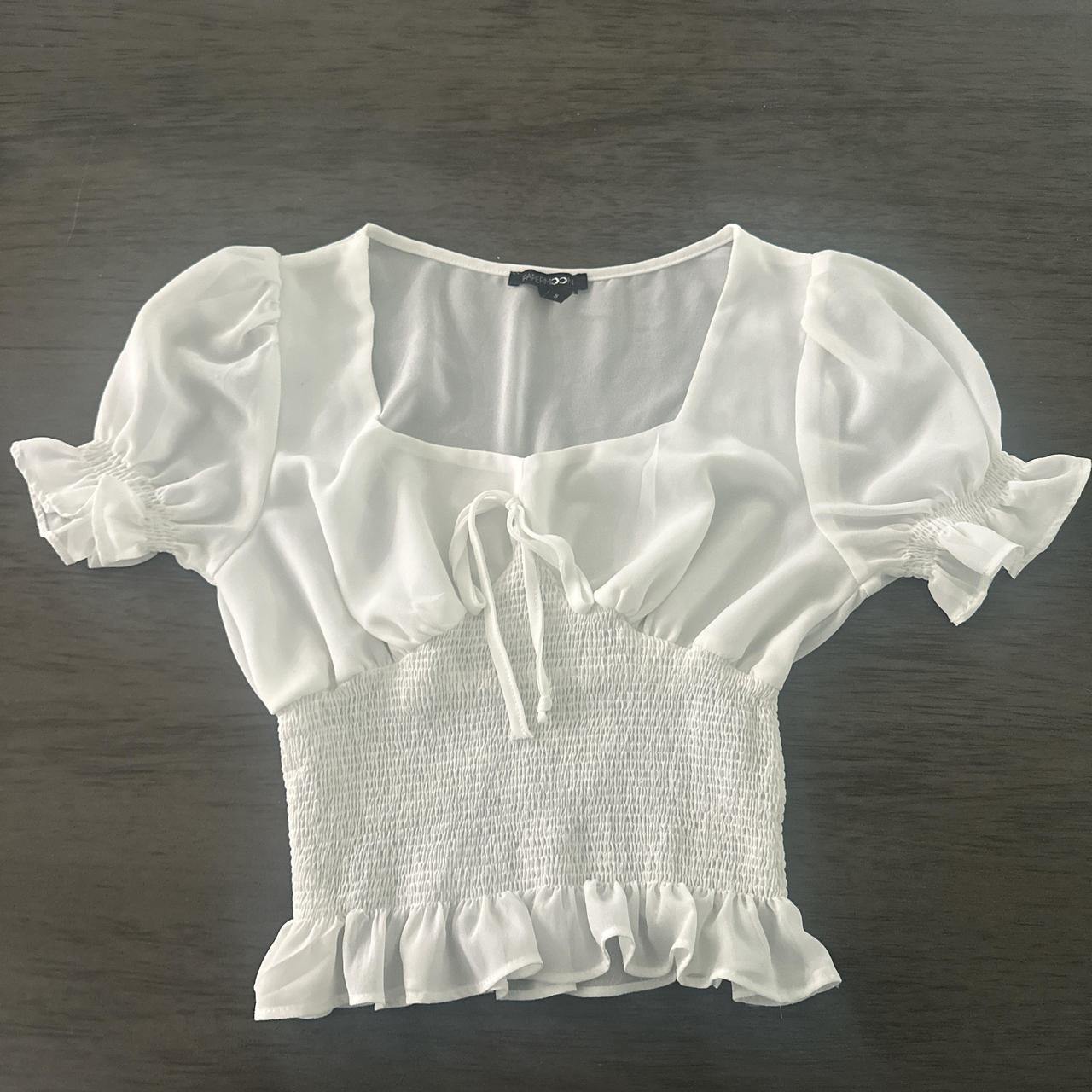 small white top with puffy sleeves; never worn - Depop