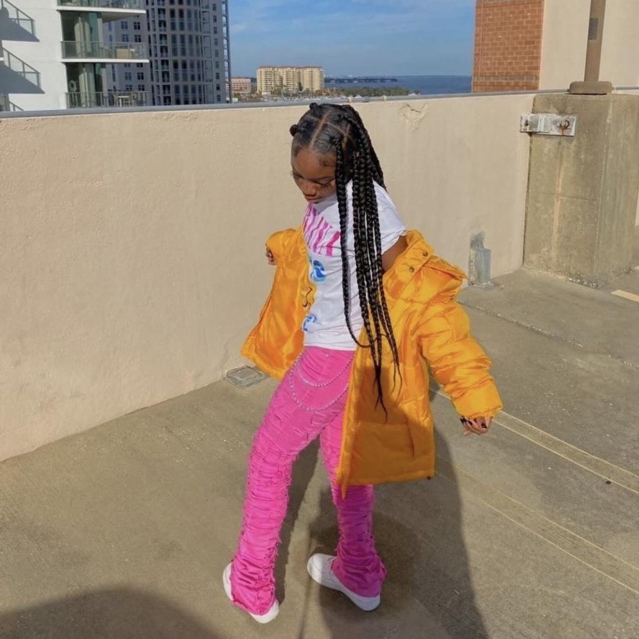 Pink stacked jeans - Depop