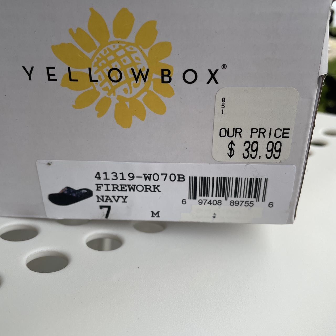 Yellow Box Women's Black and Blue Sandals | Depop