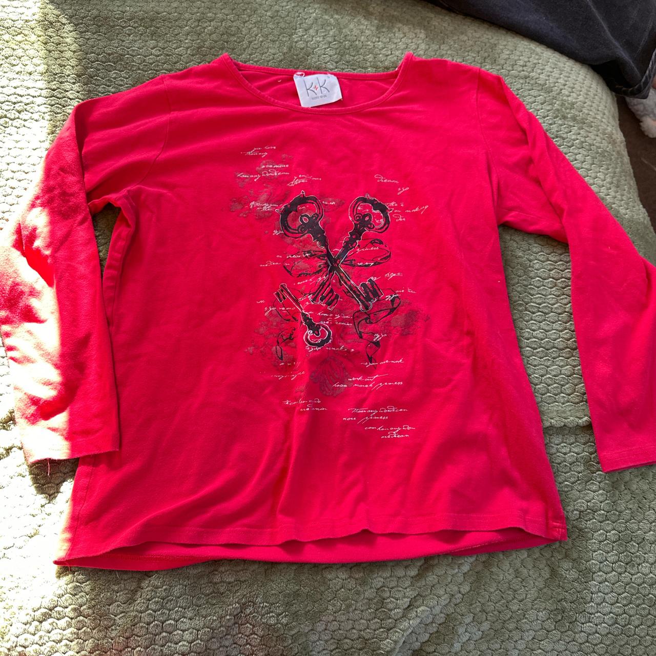 Cute Y2K red graphic longsleeve K+K Sick design... - Depop