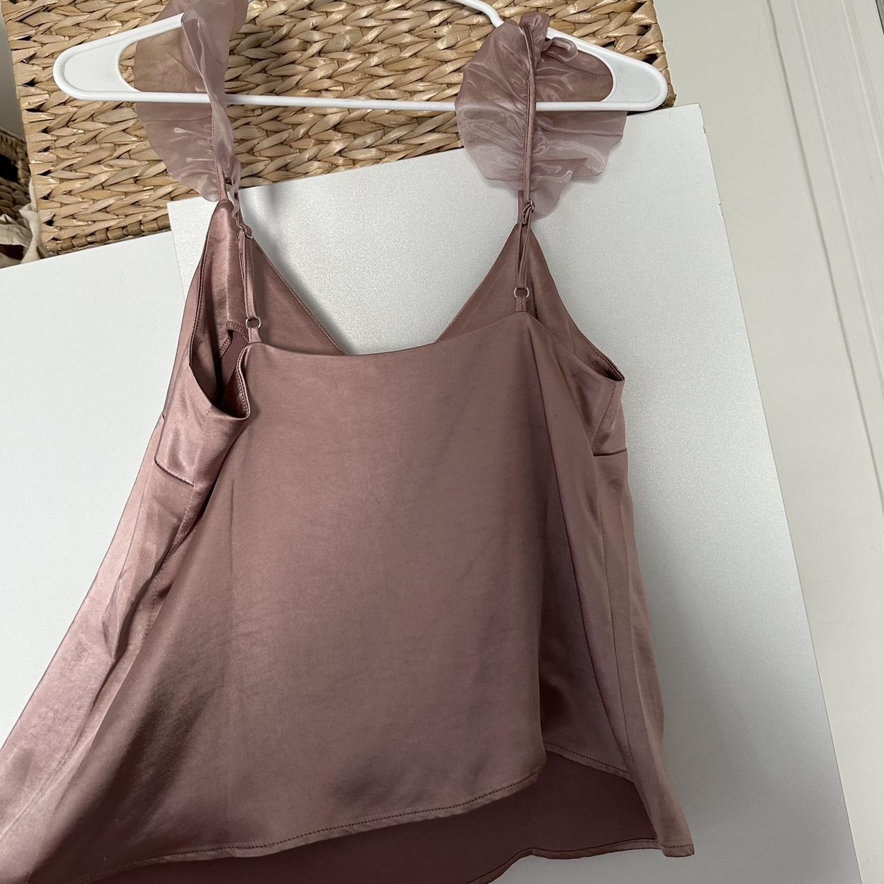 Kourt. Pink satin tank top with ruffle strap detail.... - Depop