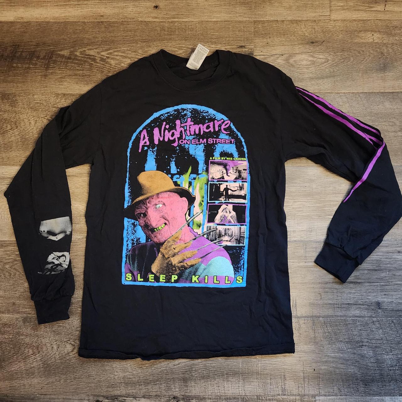 NIGHTMARE ON ELM STREET NEON BLACK LONG SLEEVED... - Depop