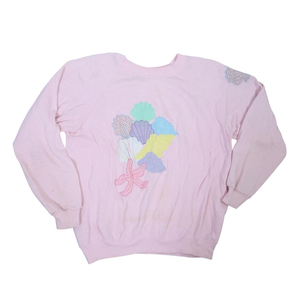 Vintage 80s Hanes light pink seashell patchwork... - Depop