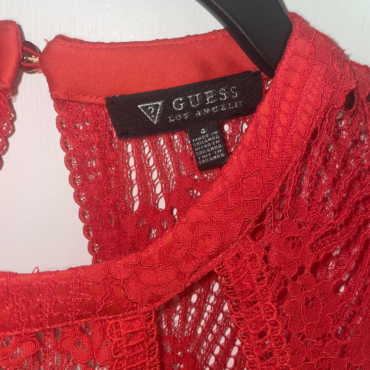 size 4 NWT Guess red lace midi dress with 3/4... - Depop