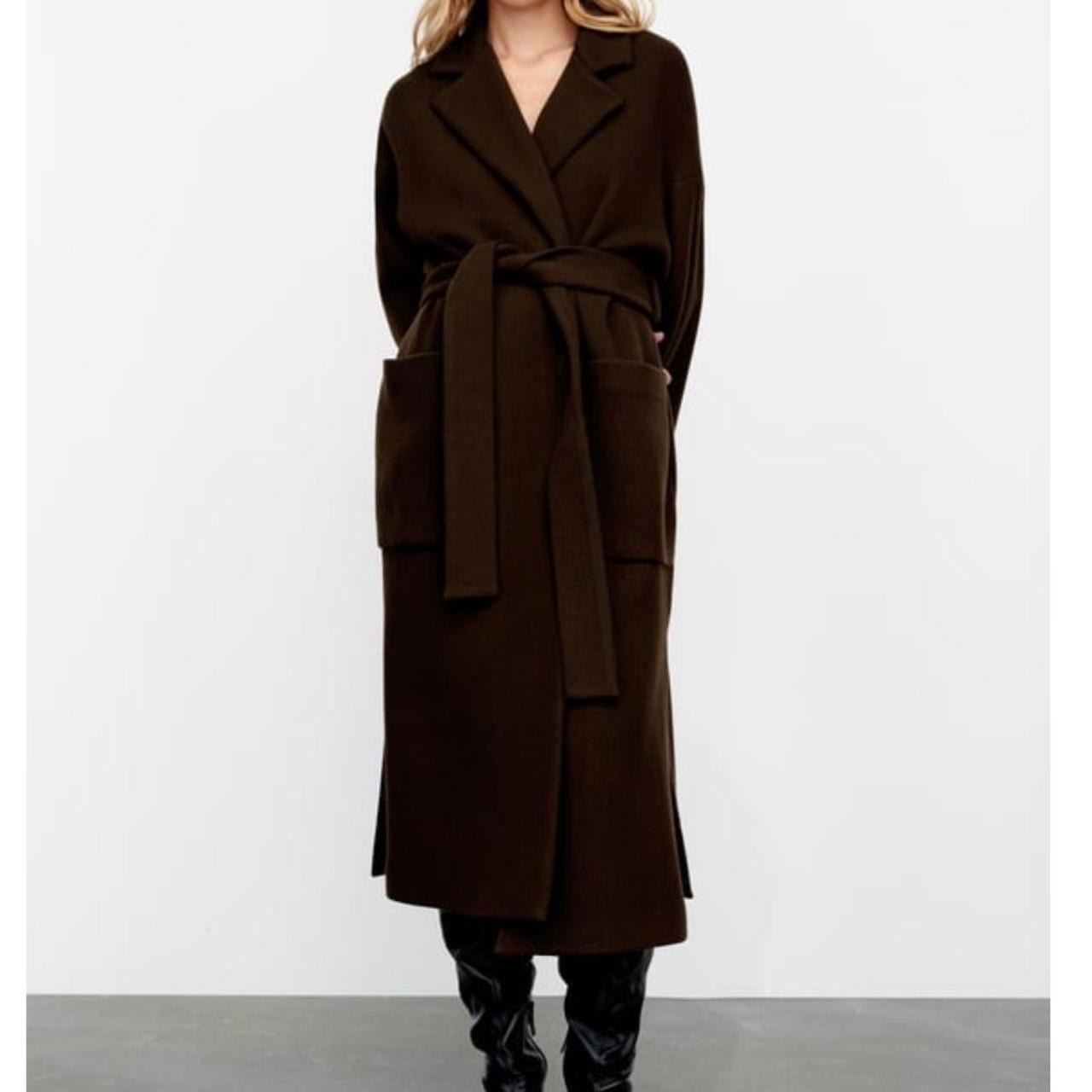 ZARA Chocolate Brown Coat, UK M Worn only a few... - Depop