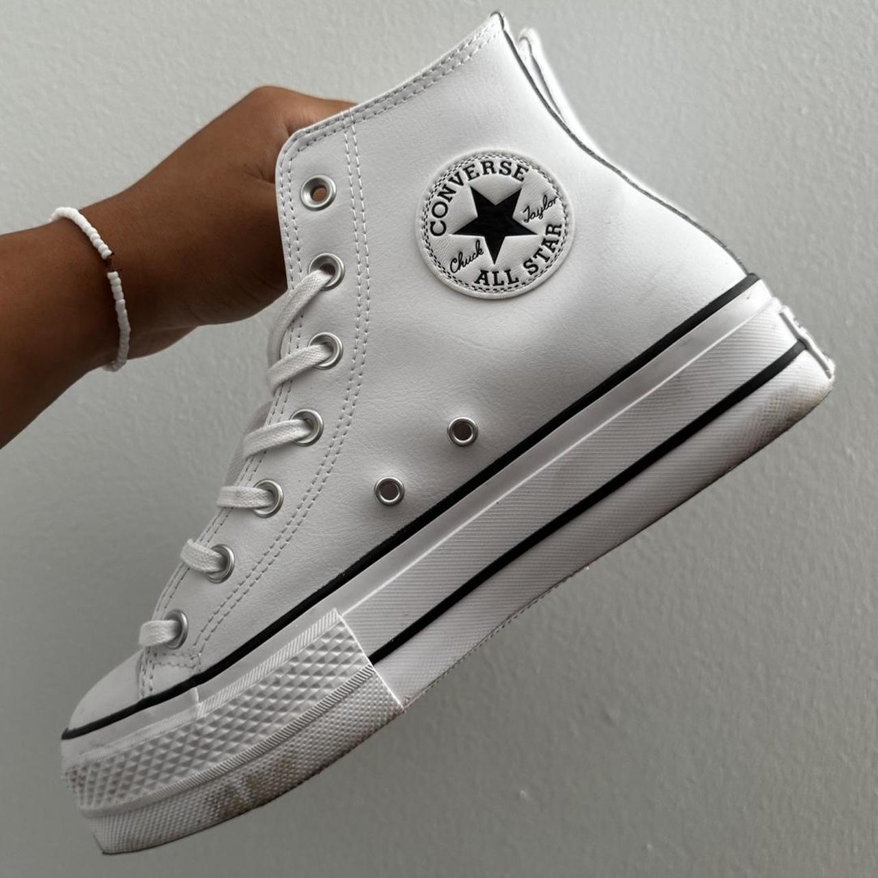 White platform converse Leather platforms Worn... - Depop