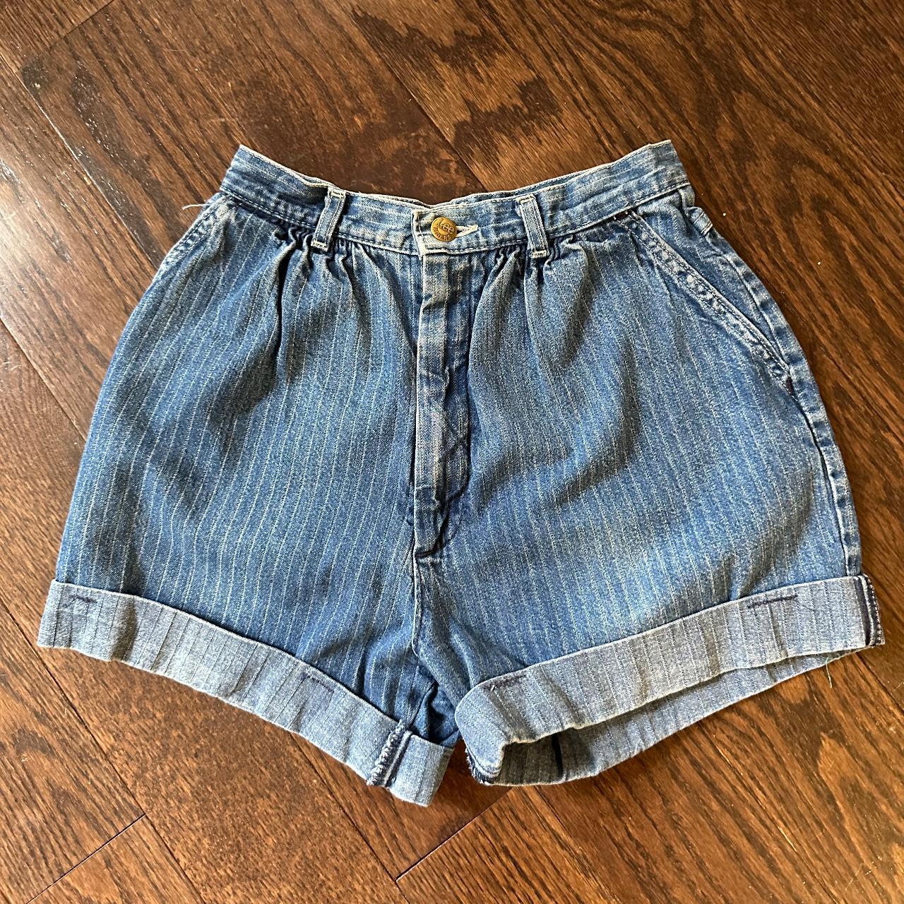 Vintage Lee striped jean shorts, in perfect... - Depop