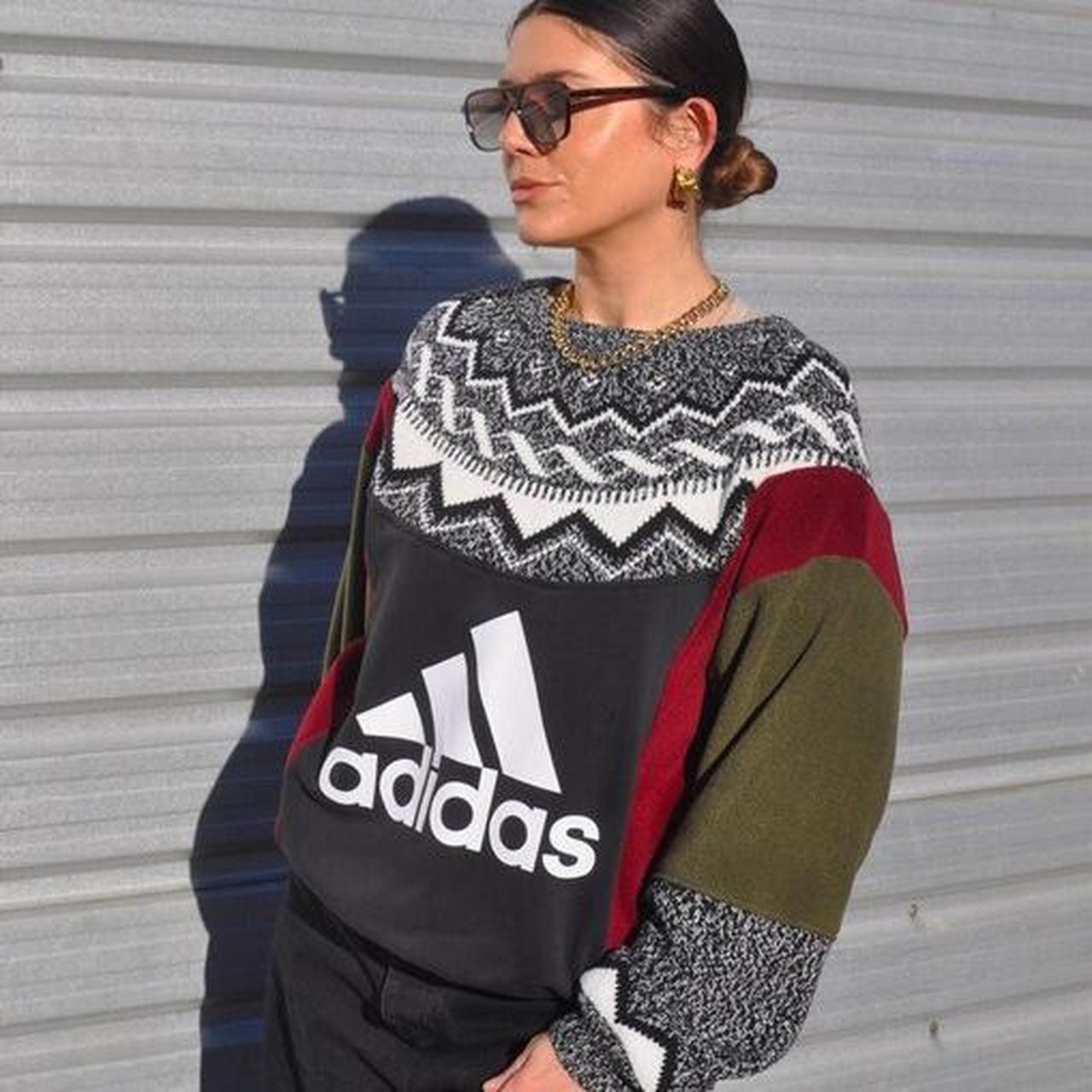 90'S VINTAGE ADIDAS REWORKED CHRISTMAS KNIT FLEECE... | Depop