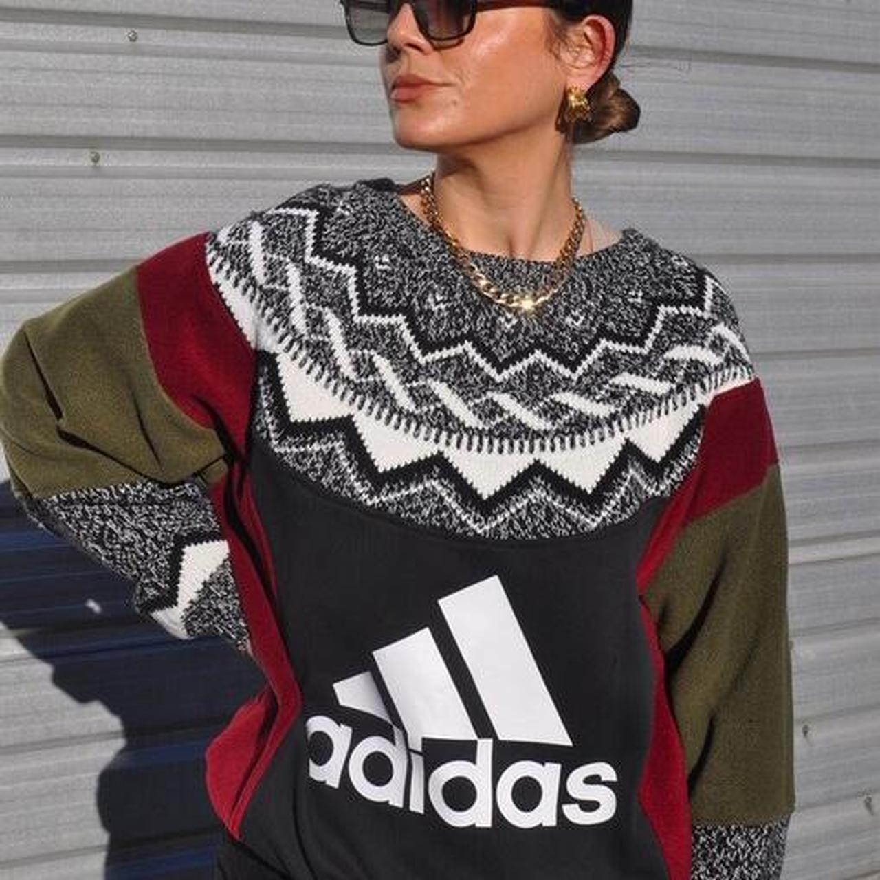 90'S VINTAGE ADIDAS REWORKED CHRISTMAS KNIT FLEECE... | Depop