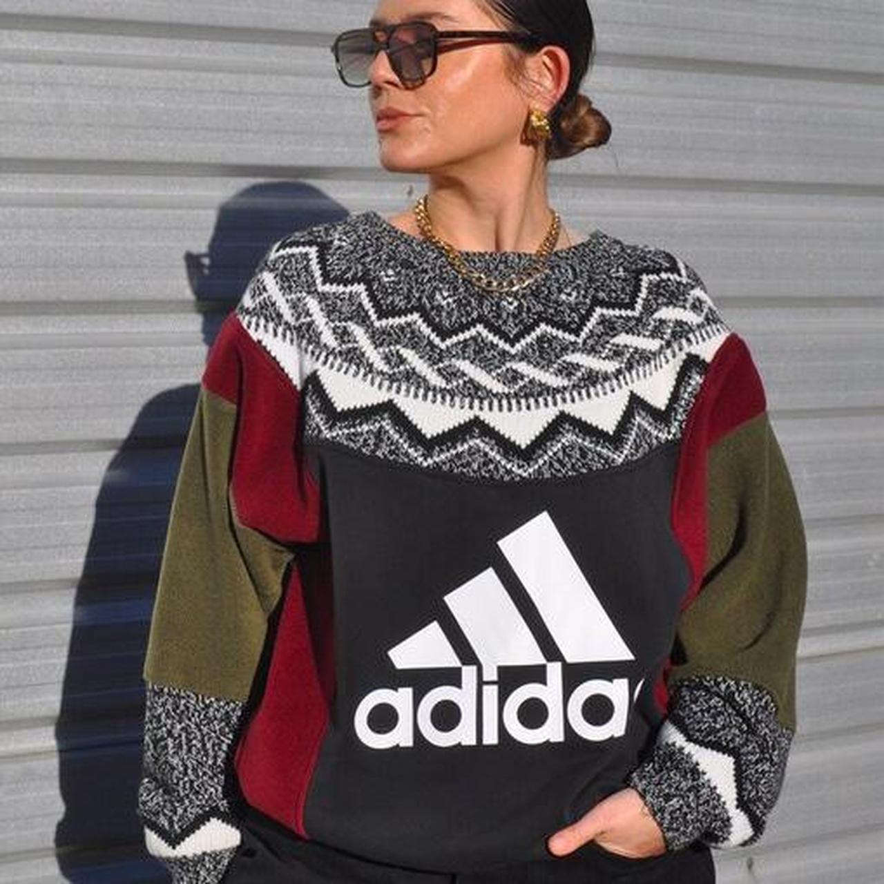 90'S VINTAGE ADIDAS REWORKED CHRISTMAS KNIT FLEECE... | Depop