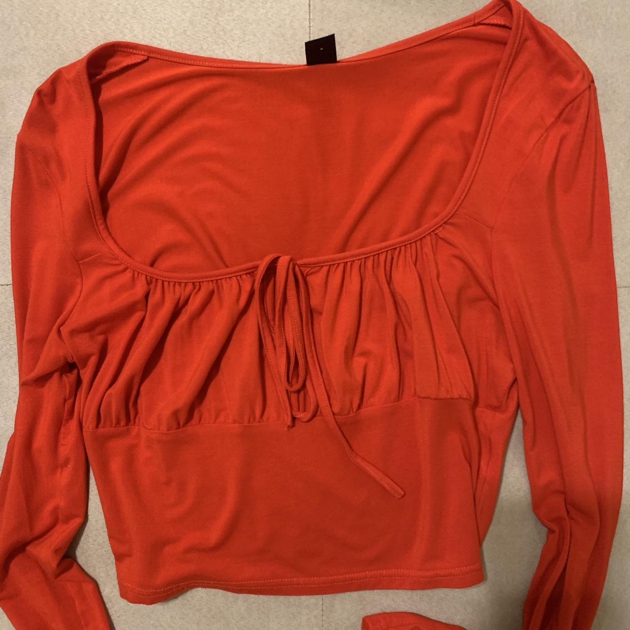 shein red long sleeve top 🤍 size : L never worn :) - Depop