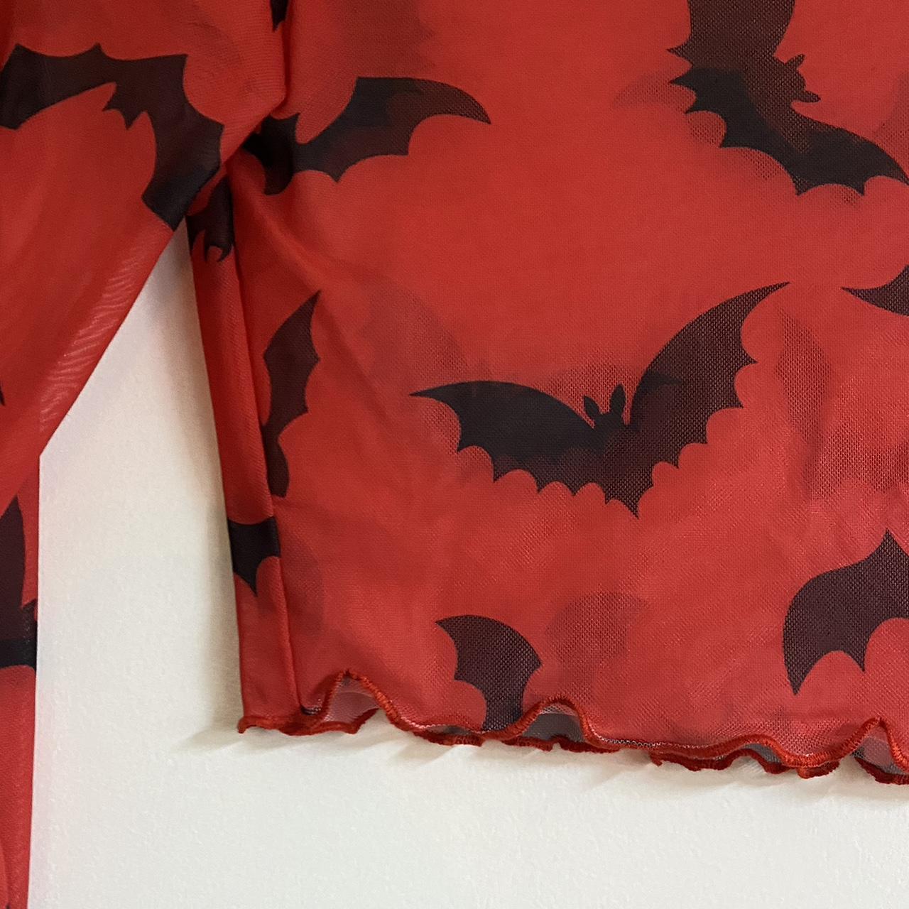 Sheer high neck red bat shirt never before worn!!... - Depop