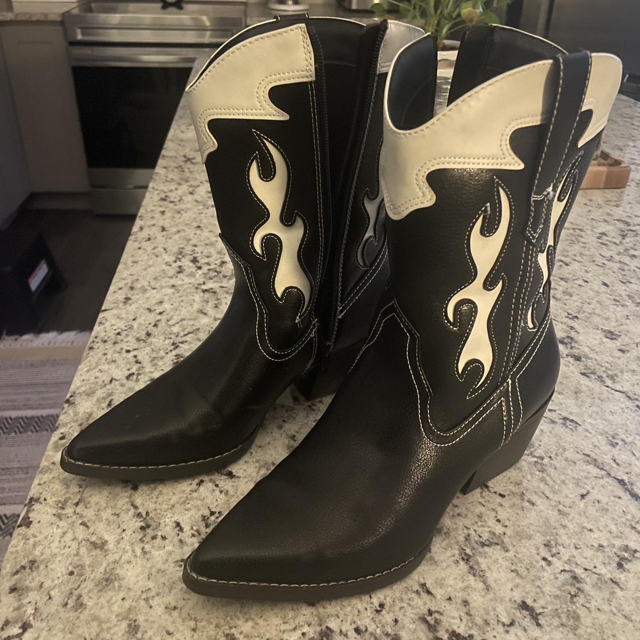Target black and white cowboy boots Worn... - Depop