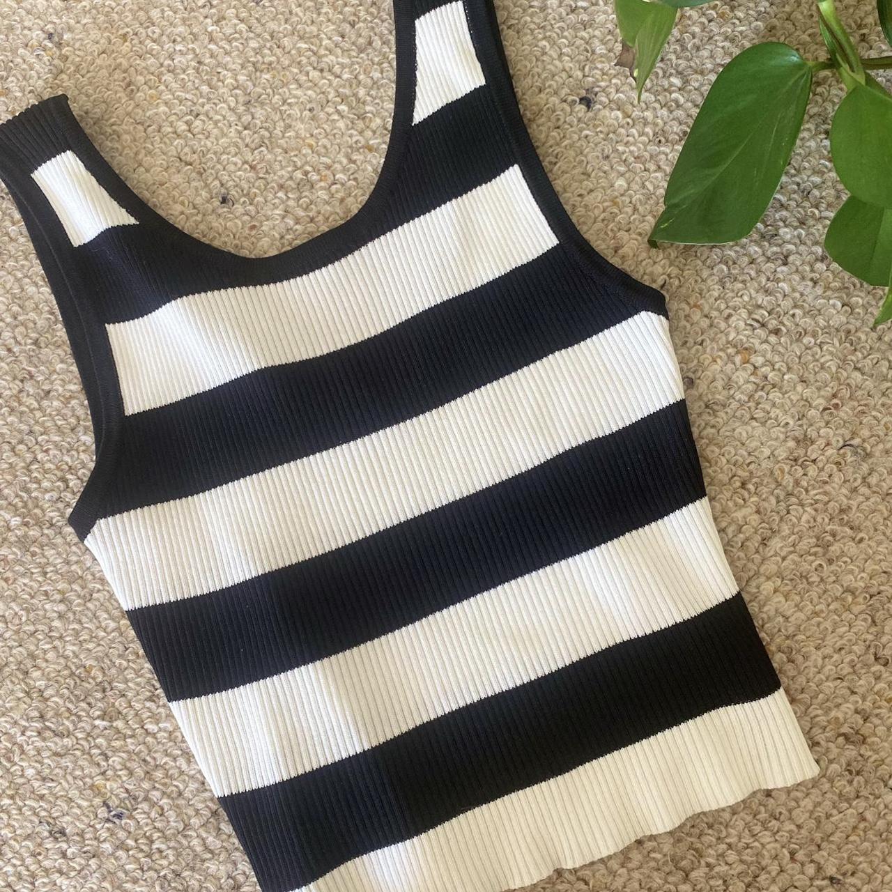 Black and white striped ribbed top from valley girl... - Depop