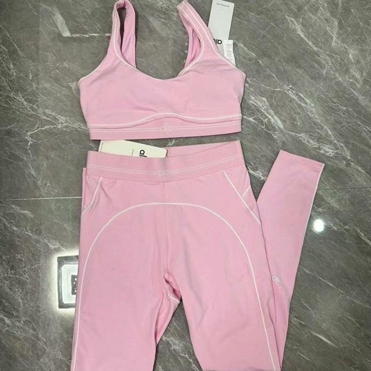 Pink Alo Yoga sportswear- sports bra and leggings... | Depop