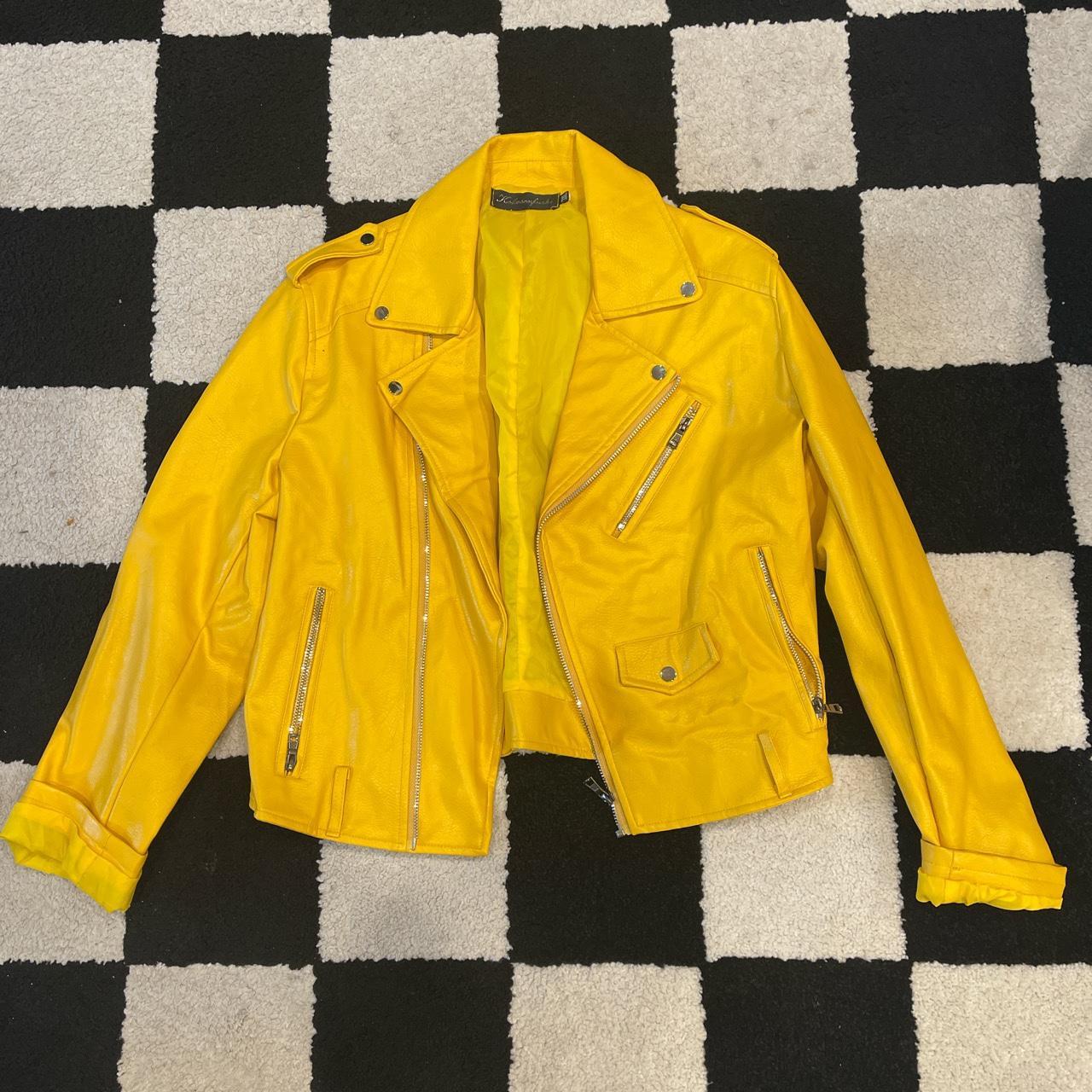 sick oversized yellow (fake) leather jacket.... - Depop