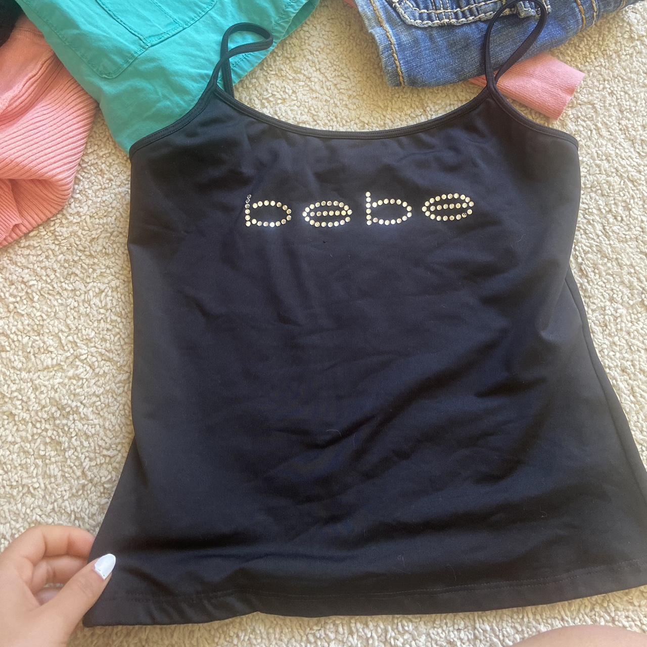 Bebe Women's Black and Silver Top | Depop