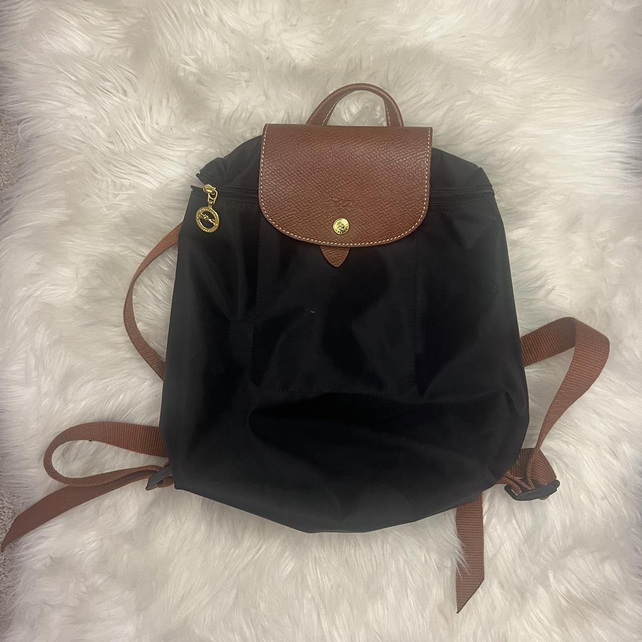 Mini black Longchamp backpack. It is also foldable... - Depop