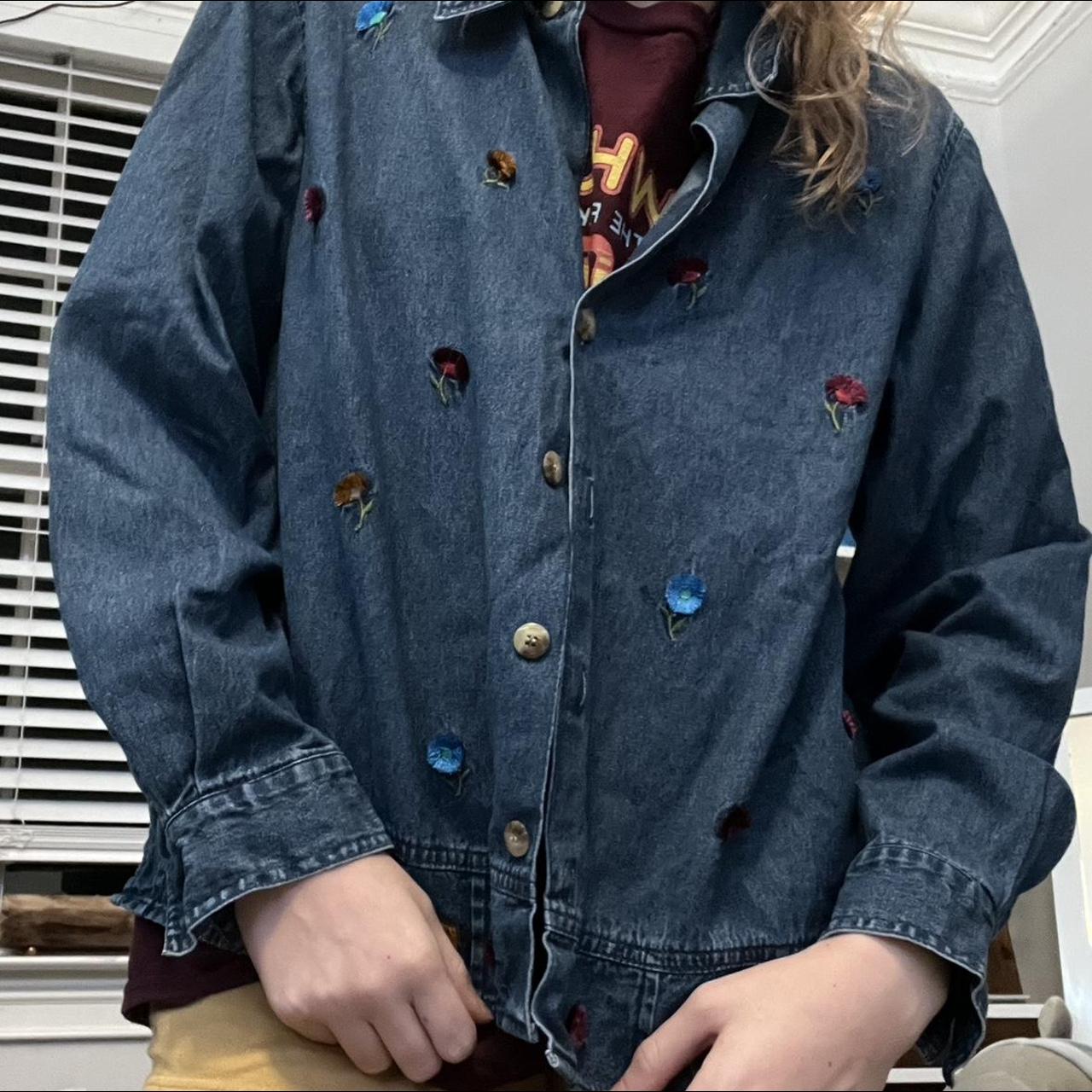 floral jean jacket -lemon grass brand -lightweight... - Depop