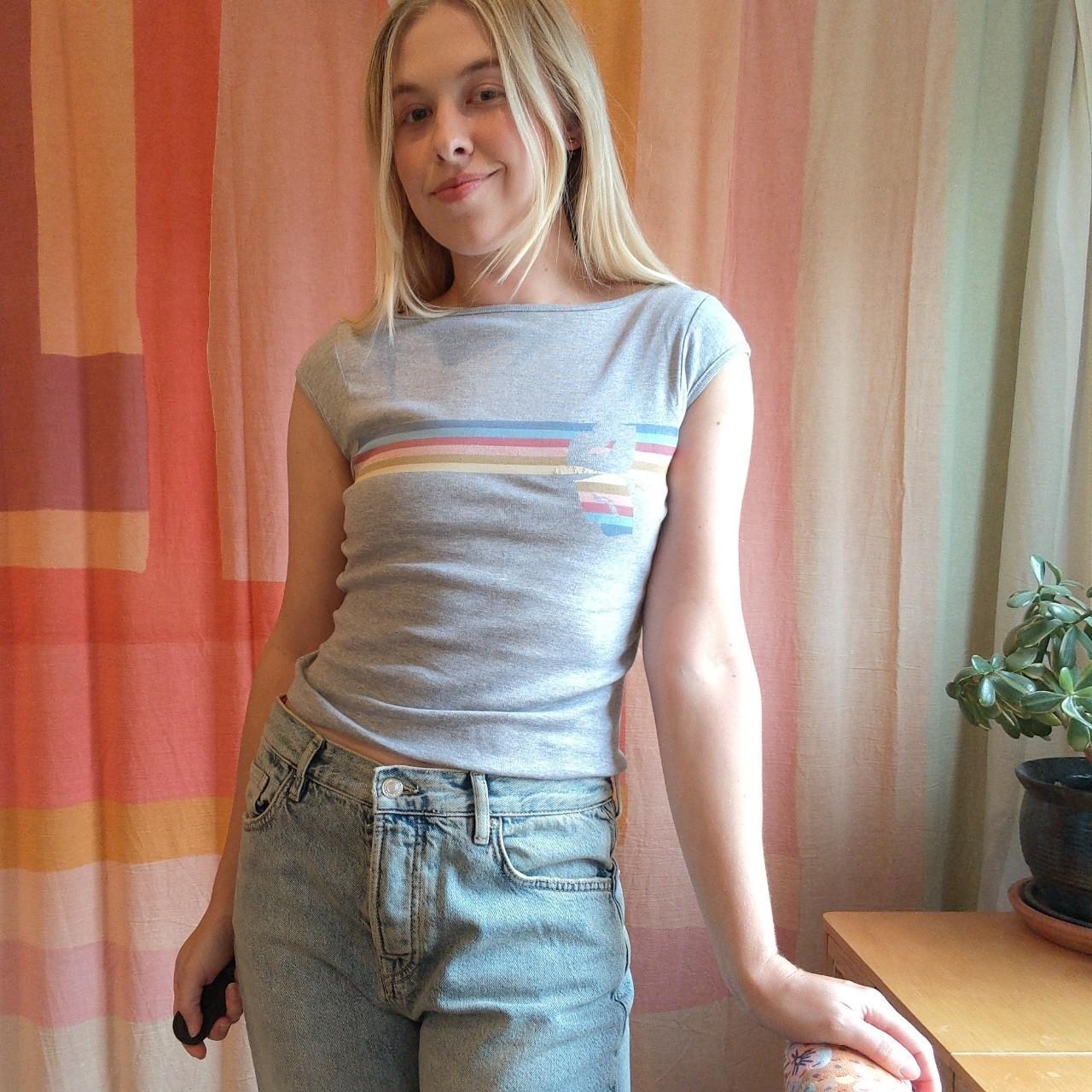 Vintage (?) Y2K heather gray striped Hot Kiss baby... | Depop