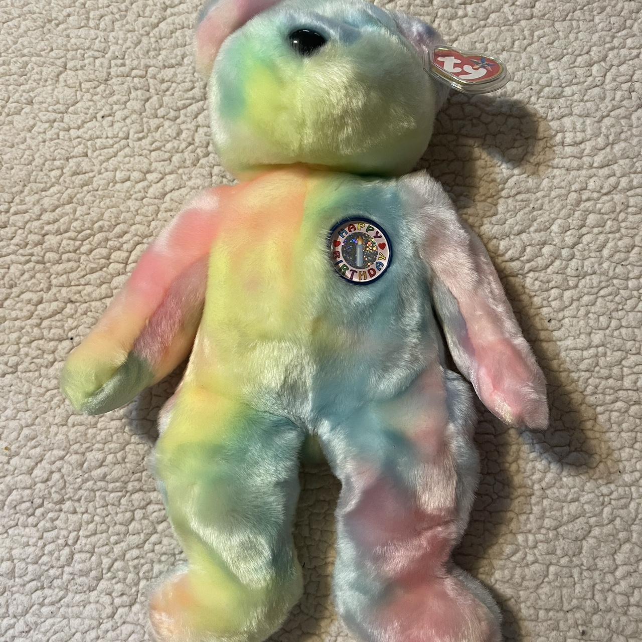 Ty Beanie Buddy Birthday Bear Tye Dye 2000 Taken... - Depop