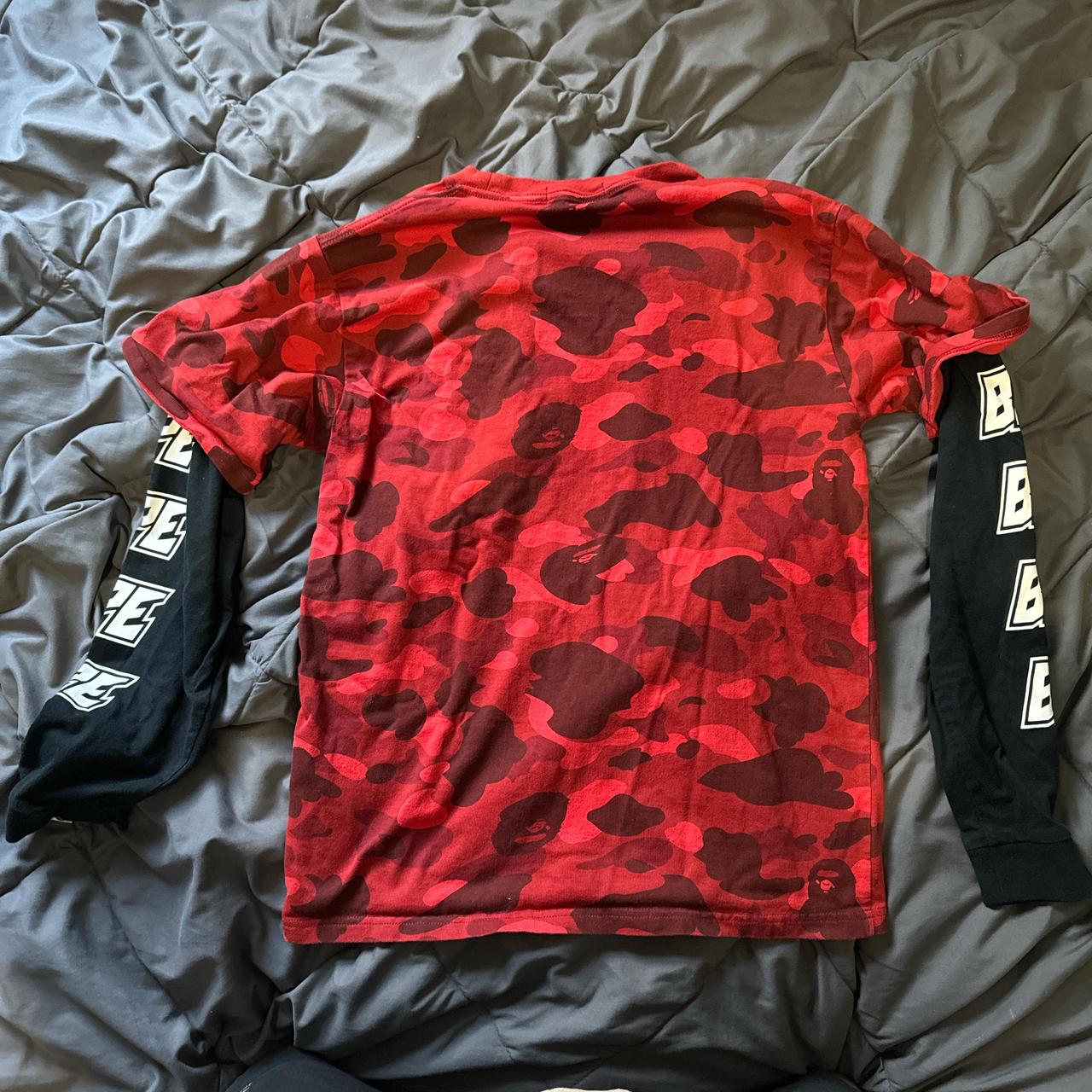 Bape Red Color Camo Bape Layered L/S Tee Size:... - Depop