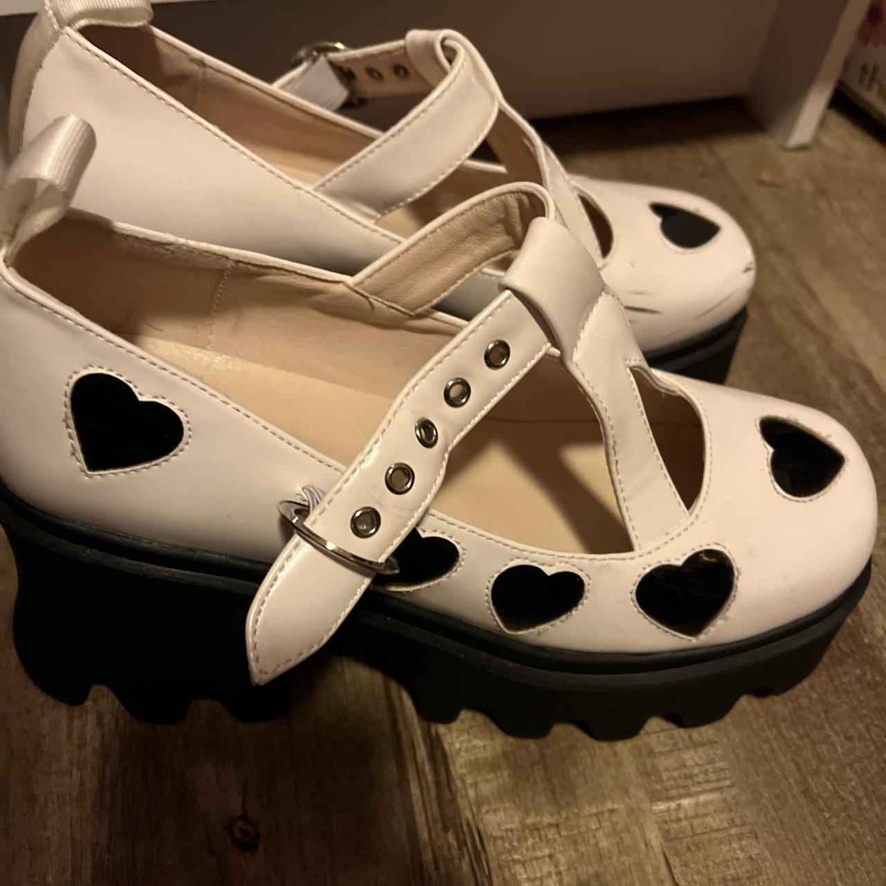 White and black heart platforms #cute#trendy... - Depop