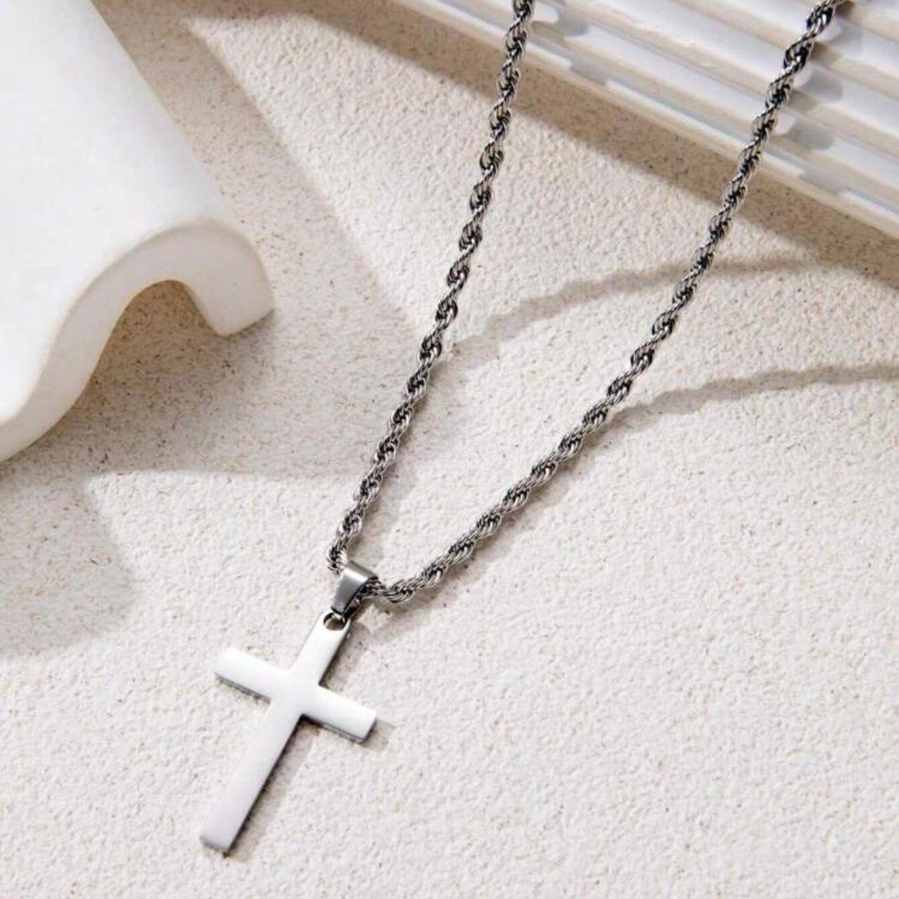 Silver Rope Chain Cross Necklace Sleek, spiritual,... | Depop