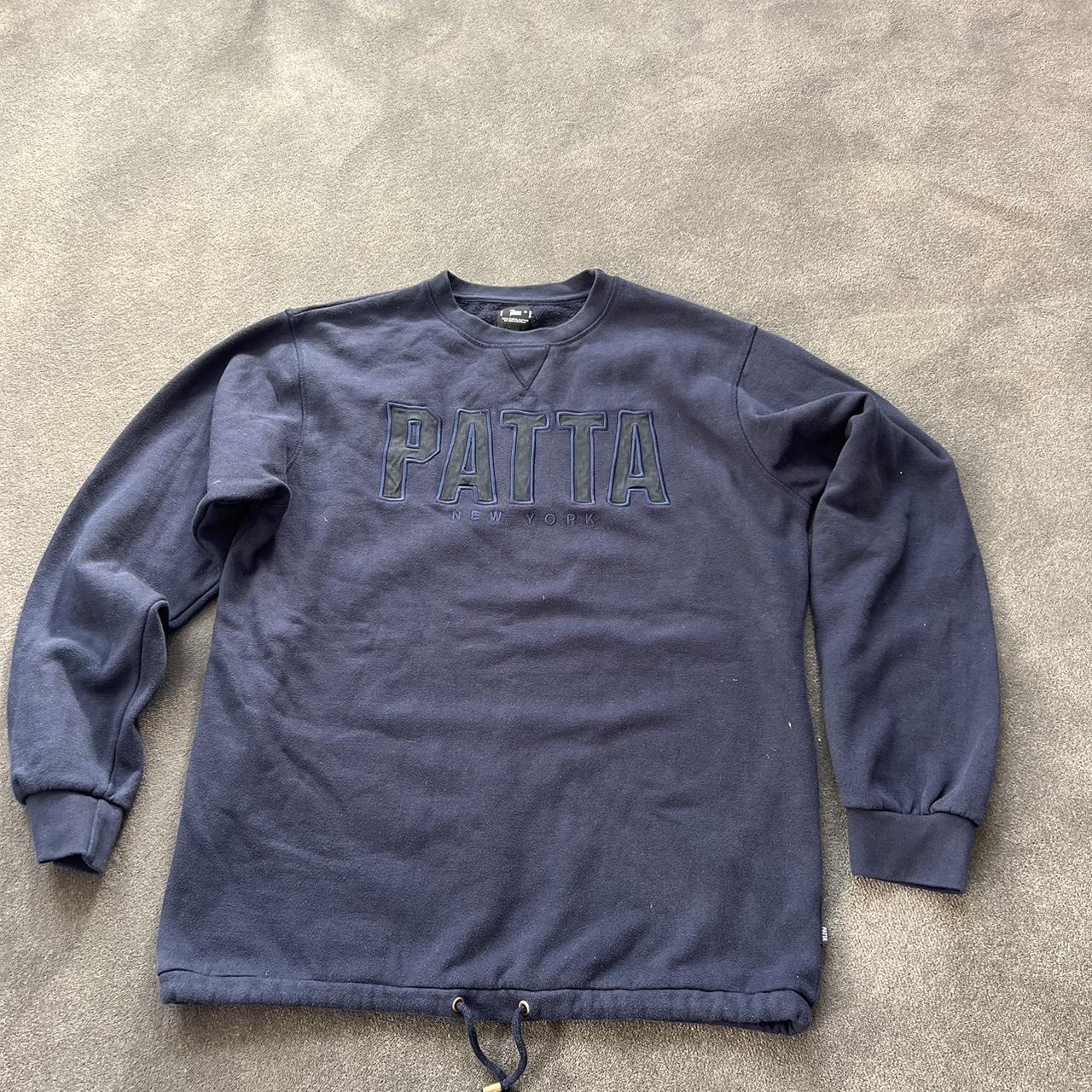 Patta Navy tonal Script crew neck SIZE XL Worn... - Depop