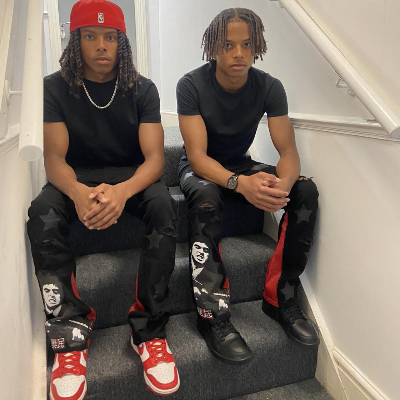 Men’s black custom designed jeans flared Designed by... - Depop