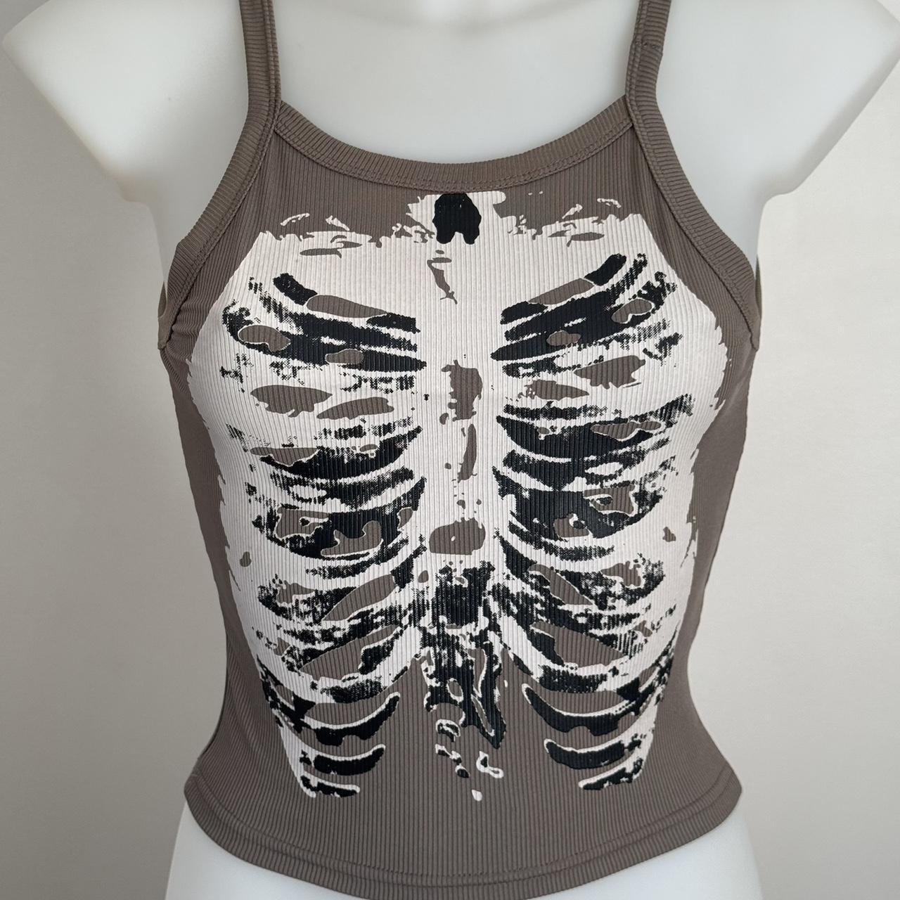 X-ray Skeleton Rib Print Sleeveless Vest Crop Top... - Depop