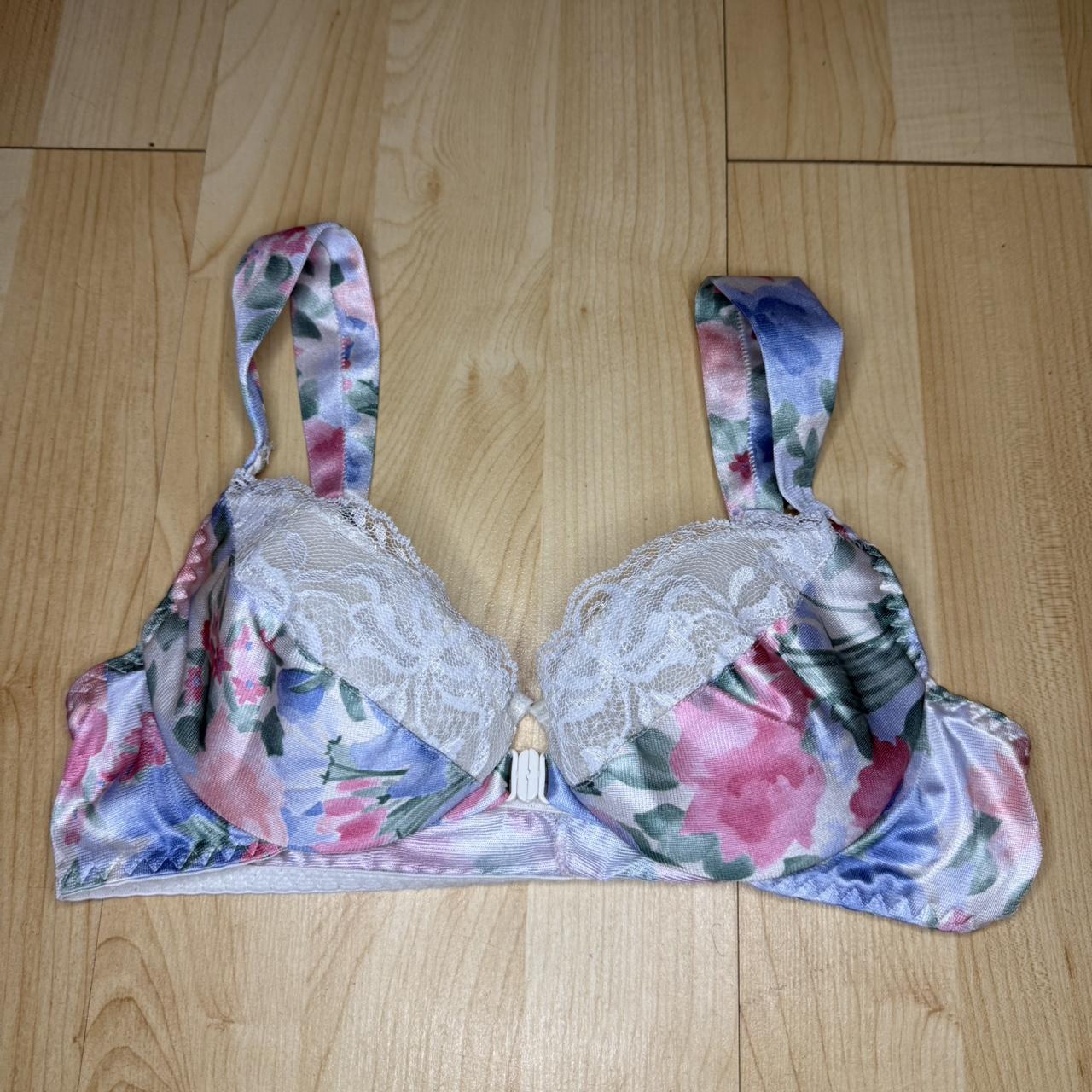 Multi-coloured floral lace balconette bra with... | Depop