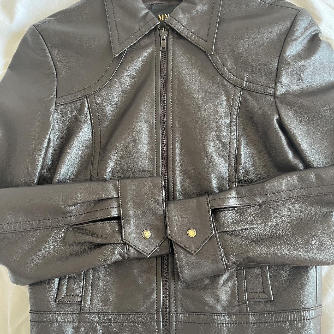 Chocolate Brown Mango leather jacket UK Medium (size... - Depop