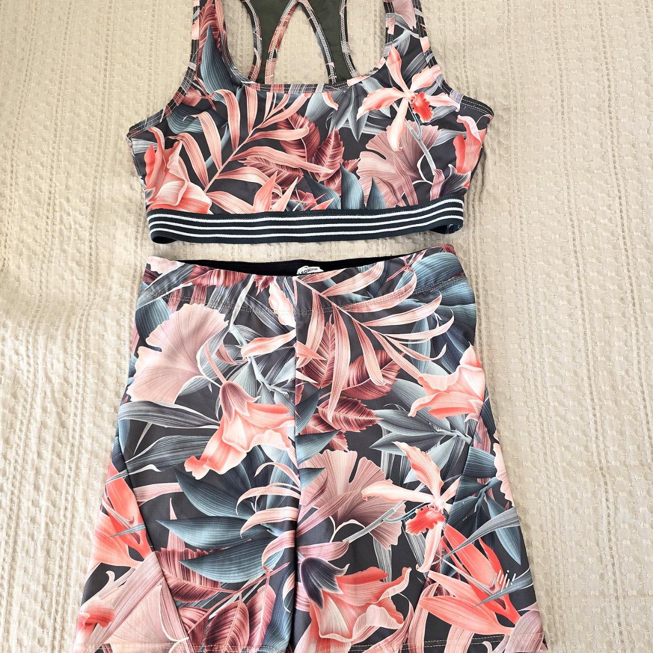 Gym Set: Short and Sport Bra flora pink Size S... - Depop