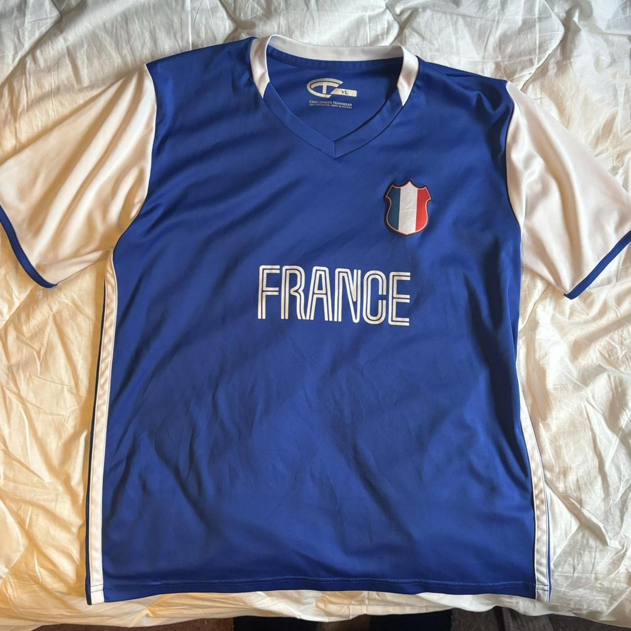 France Tee Blue ringer t shirt with white contrast... - Depop