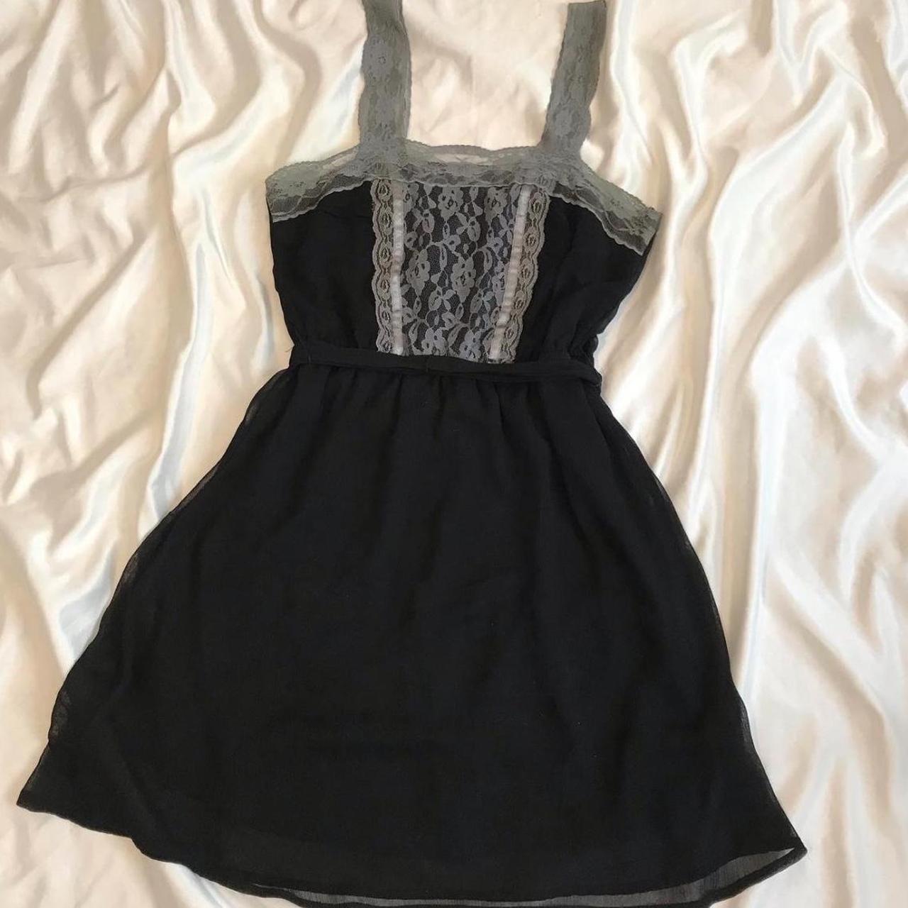 Coquette dress with grey lace and waist ribbon... - Depop