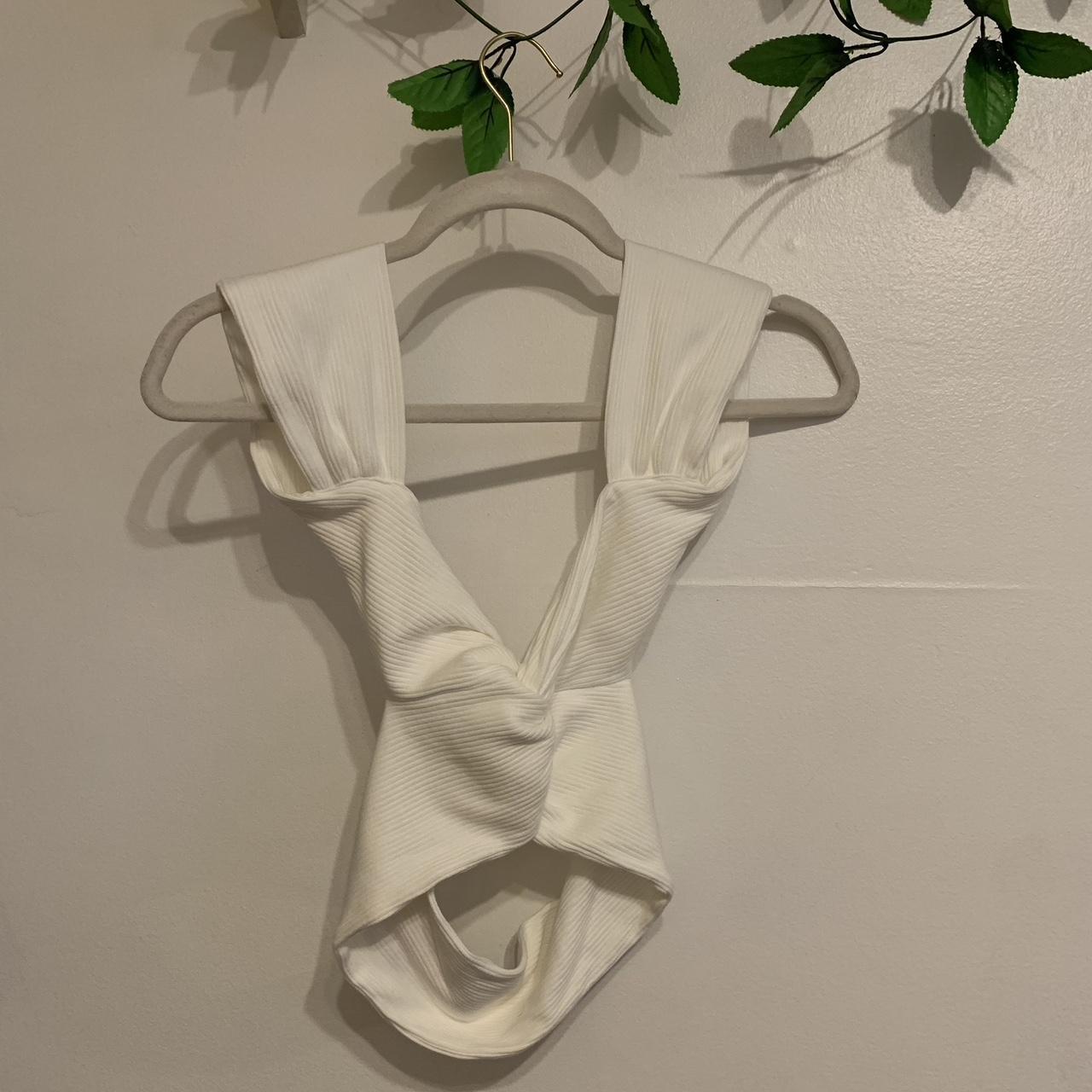 SHEIN white ribbed cut out back crop top •never worn... - Depop