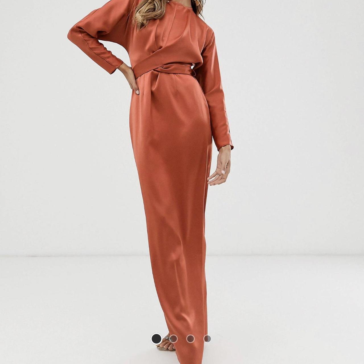 ASOS design rust satin maxi dress. Worn once. Size 4 - Depop