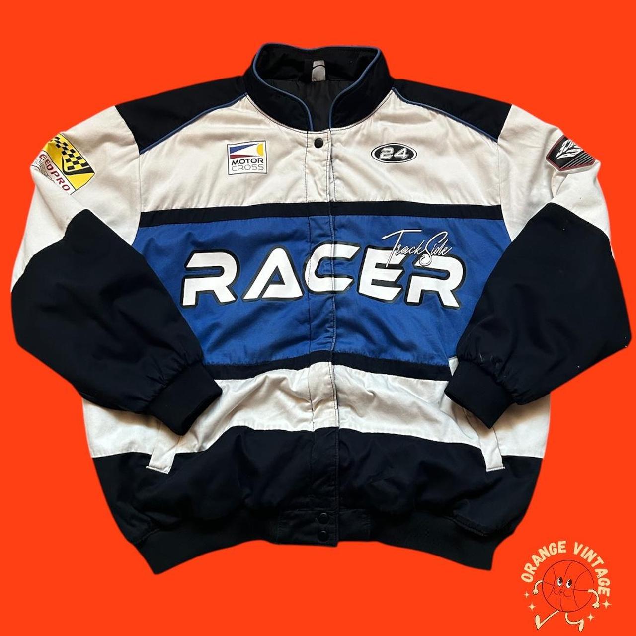 Motorsport racer Jacket in blue and white... | Depop