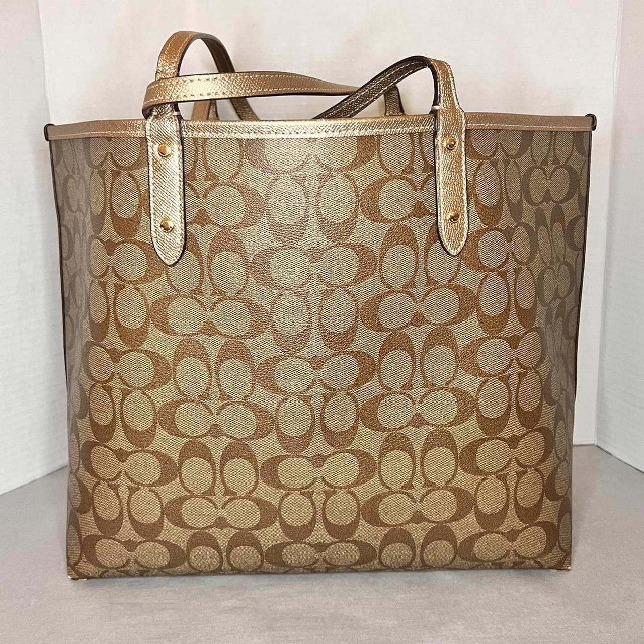 Coach Reversible City Tote Signature Khaki Rose... | Depop