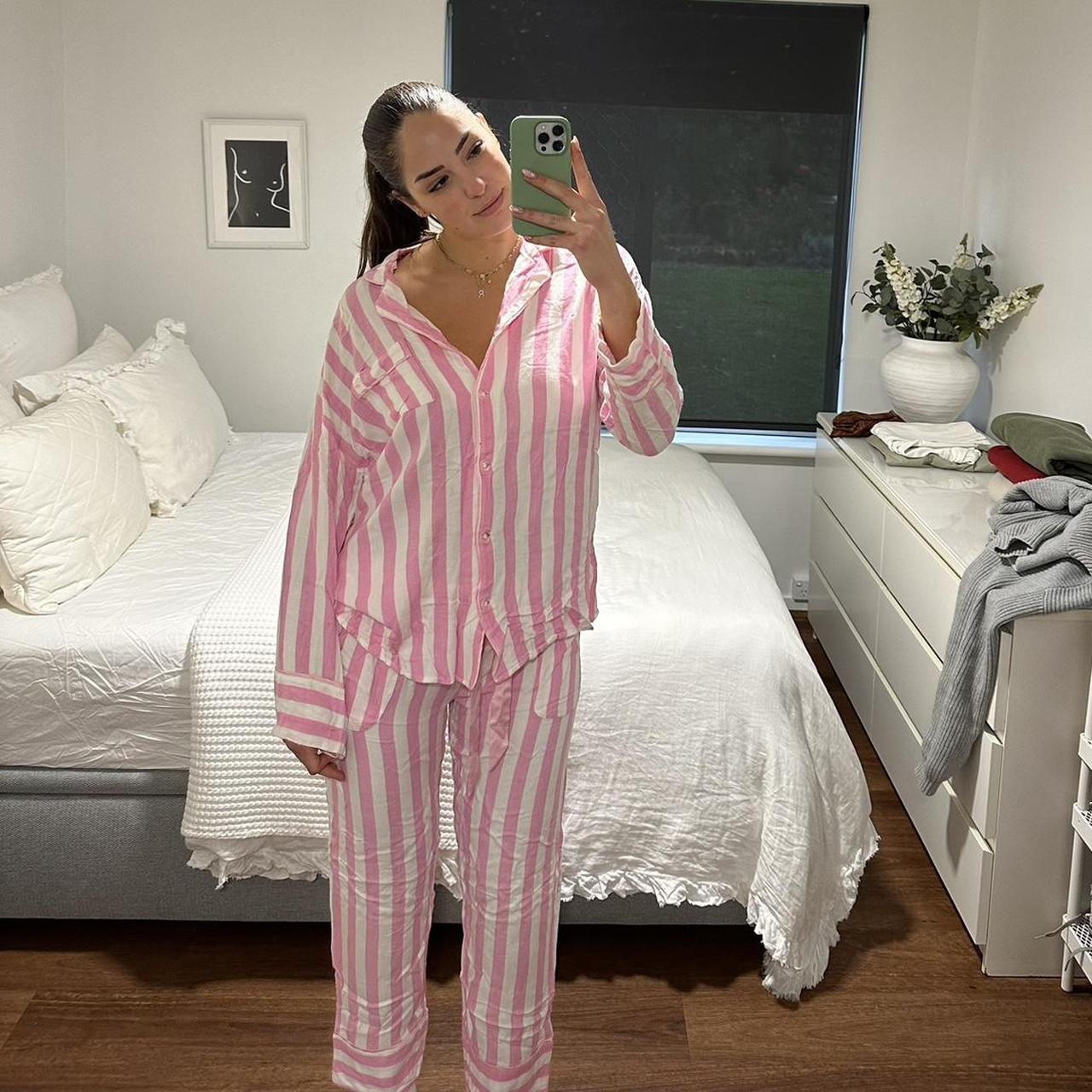 Peter Alexander pink striped pyjamas - size medium... - Depop