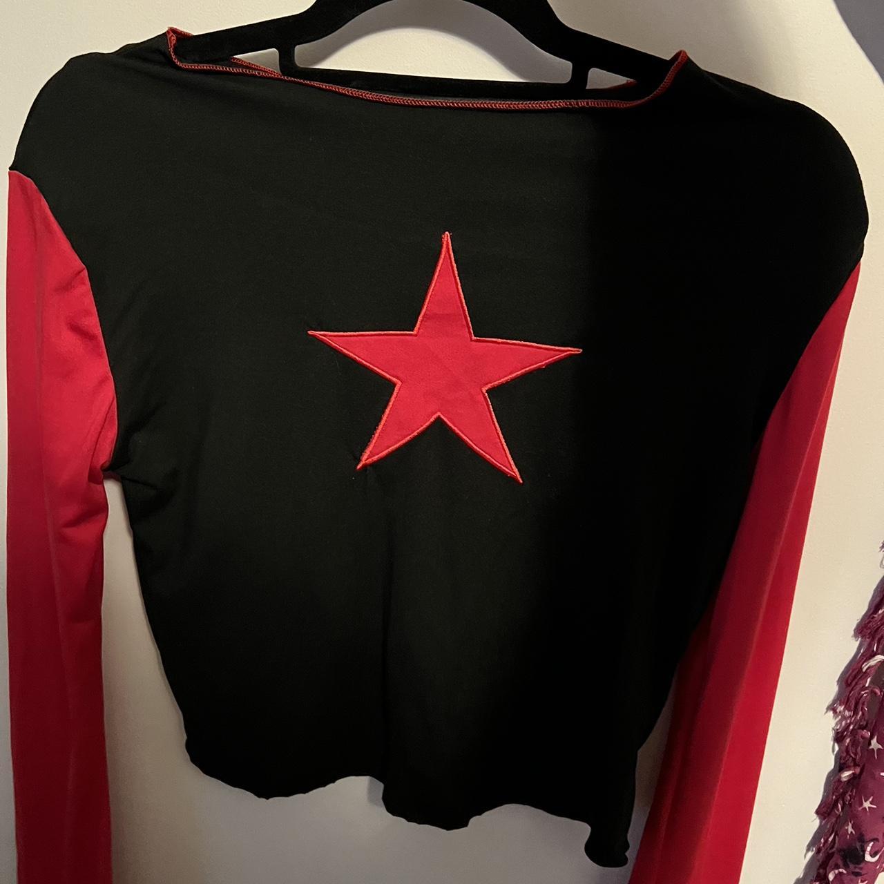 black + red retro star long sleeve never worn - Depop
