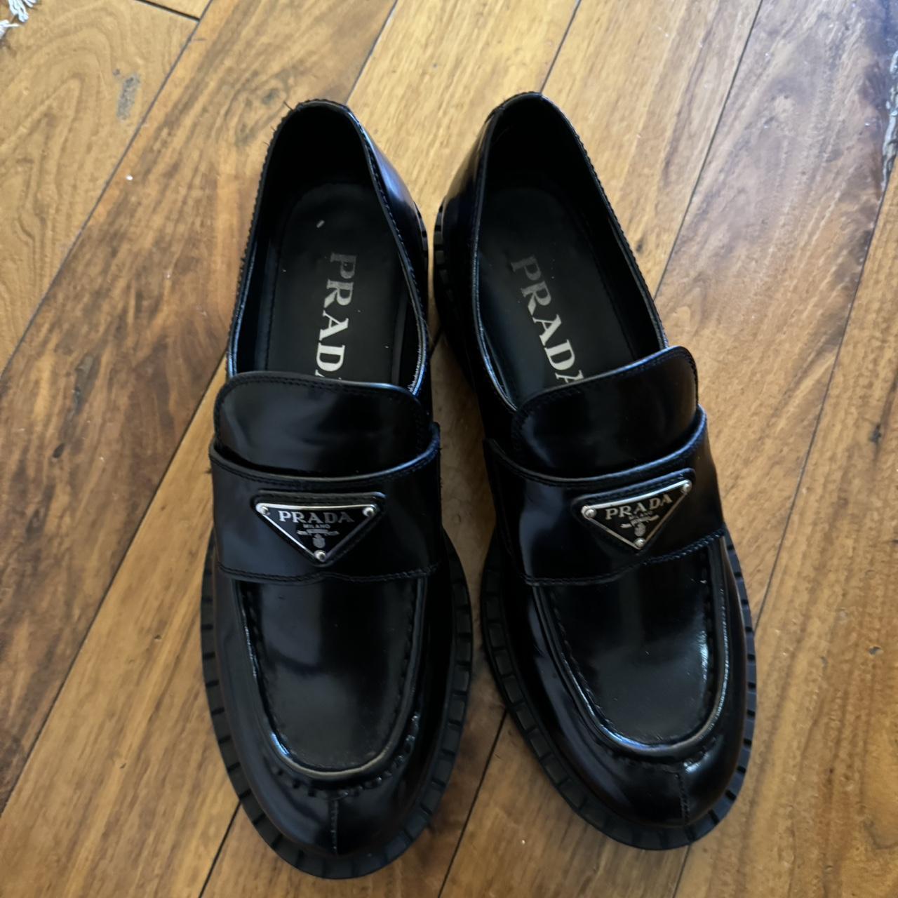 Prada chocolate loafers in black size 38. Very good... - Depop