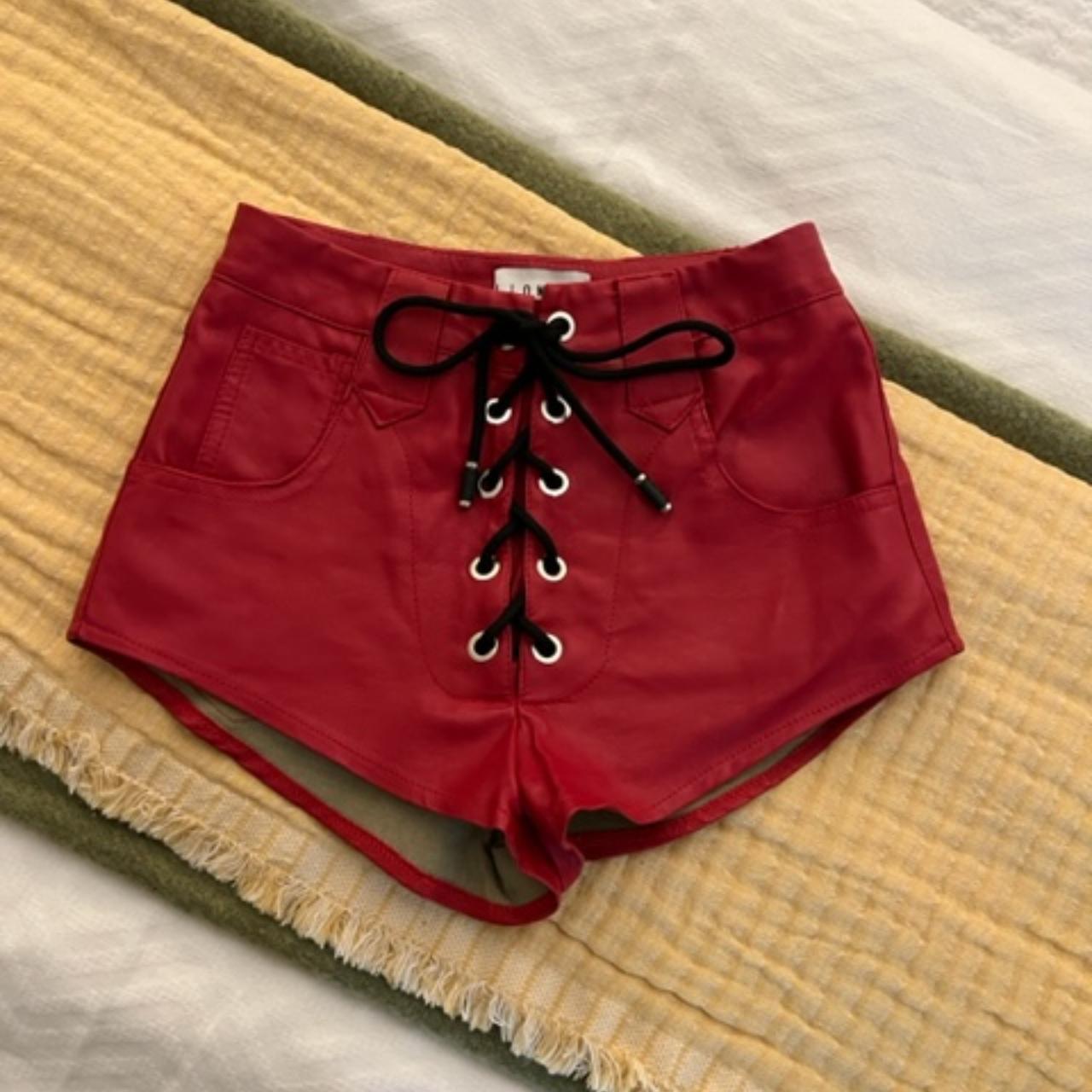 Red Lioness Vegan Leather Tie Shorts Size XS - Depop