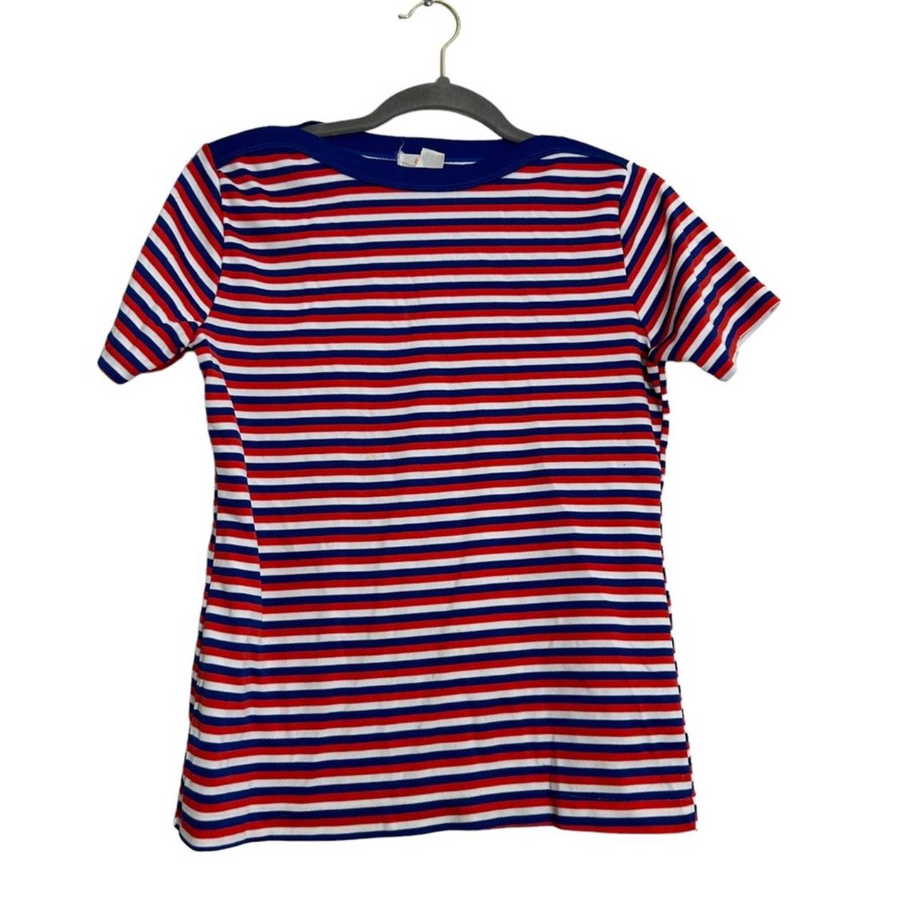 Vintage Red White & Blue Striped Ringer Tee Short... - Depop